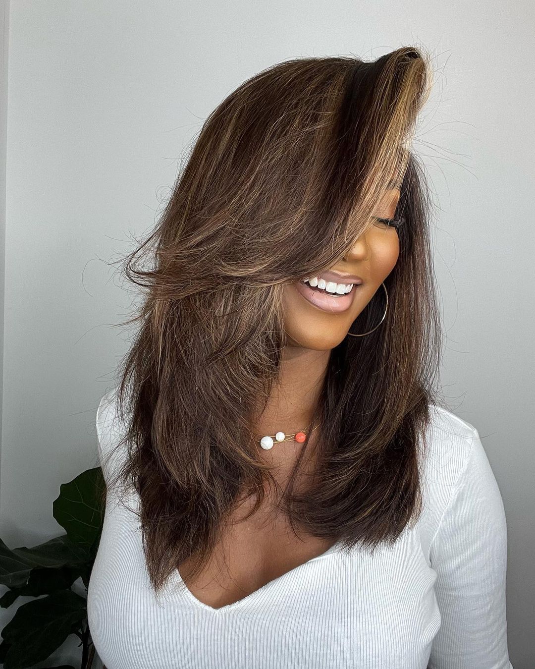 Dark Brown With Blonde Highlights Layered Wavy 13x4 Lace Front Wig ...