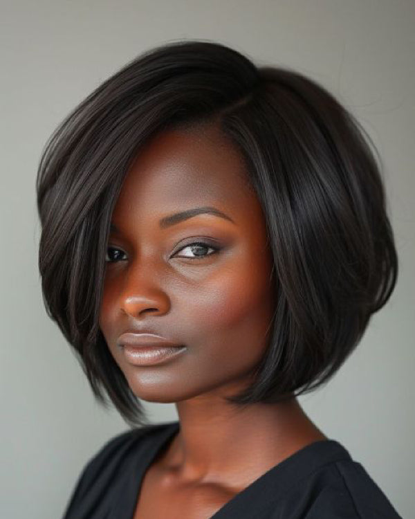Chic Natural Black Layered Cut Bob Lace Closure Wig – Instyle wig